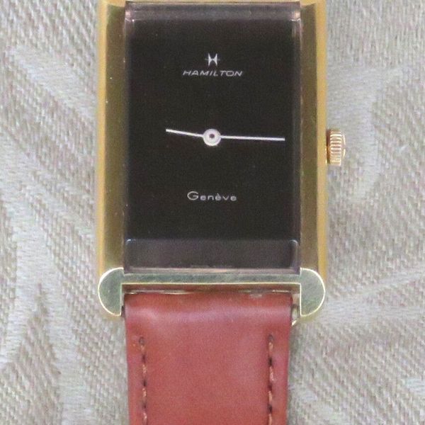 HAMILTON GENEVE CUT CRYSTAL CAL 732 MIRRORED RECTANGULAR TANK WATCH ...