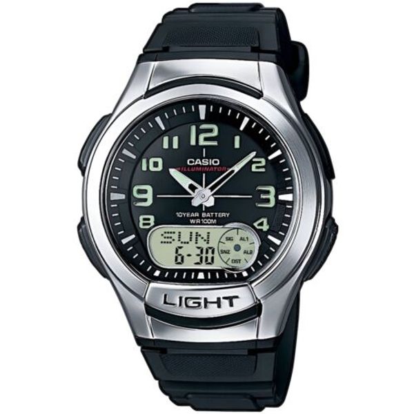 Casio AQ-180W-1B Men's Databank World Time Analog-Digital Watch ...