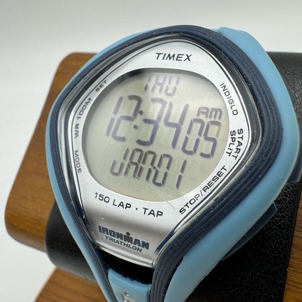 Timex Ironman Triathlon Watch Unisex 37mm Digital Blue 150 Lap New ...