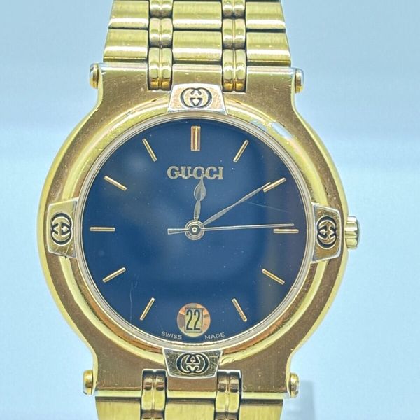 [Exc+5] Gucci 9200M Gold Black Dial Date Quartz Vintage Watch Used ...