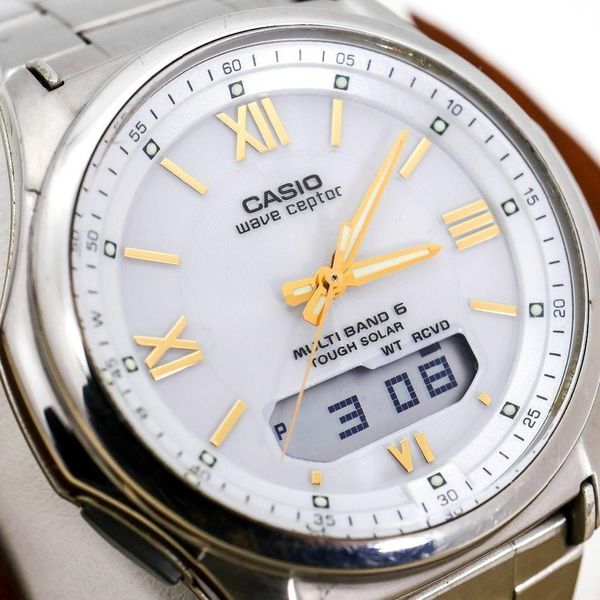 Casio Wave Ceptor Solar Watch WVA-M630 Silver Gold Mens Analog Digital ...