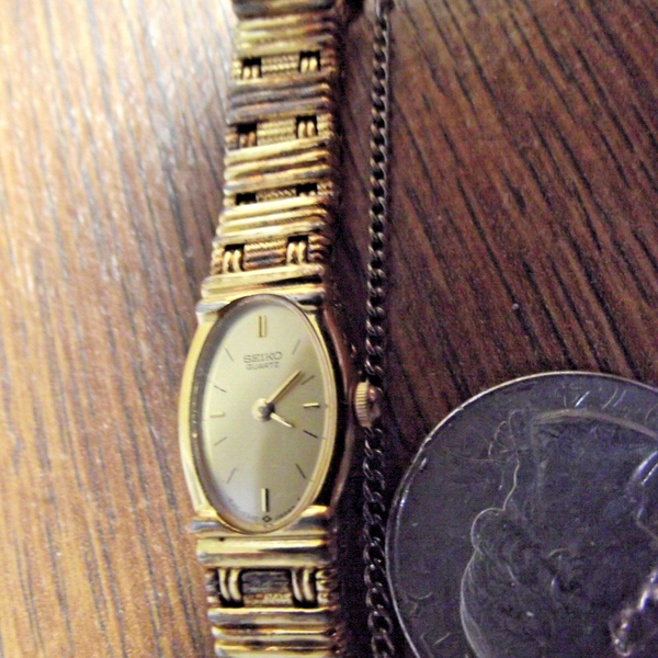 Beautiful SEIKO Small Womens Gold Filled Watch w/ Safety Chain - Needs ...