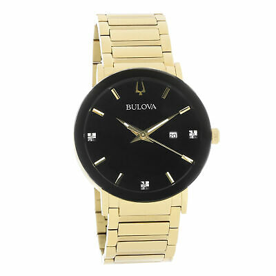 Bulova Mens Futuro Diamond Gold Tone Plated Steel Quartz Watch 97D116 ...