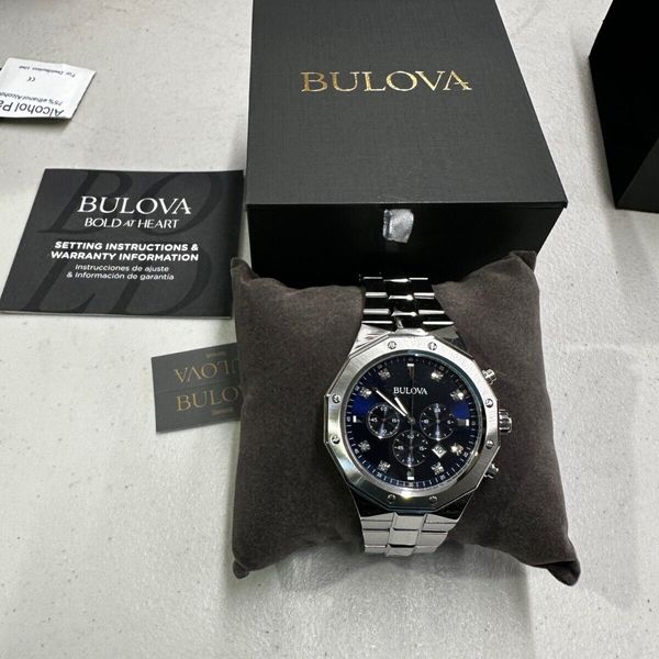 Bulova Men's Quartz Diamond Accents Chronograph Blue Dial 44mm 96D138 ...