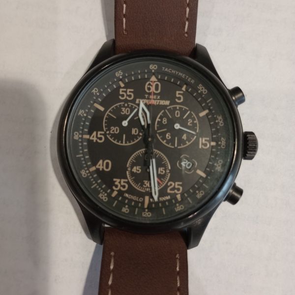 Timex T49905 Men's Expedition Field Chronograph 43MM Indiglo Leather ...