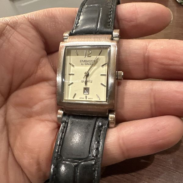 Working Hinged Lug Embassy Gruen 26mm Date Vintage Mens Tank Watch ...