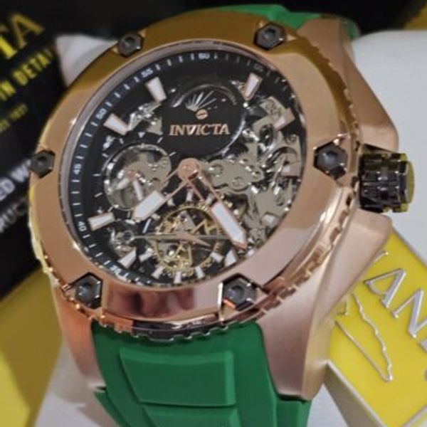 Invicta - AKULA - Automatic - Dual Time - Skeleton Green / Gold - mens ...
