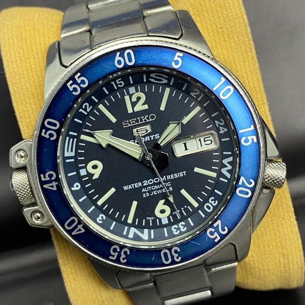 Rare Seiko 5 Sports SKZ209 Automatic Atlas Map Meter Land Shark Blue ...