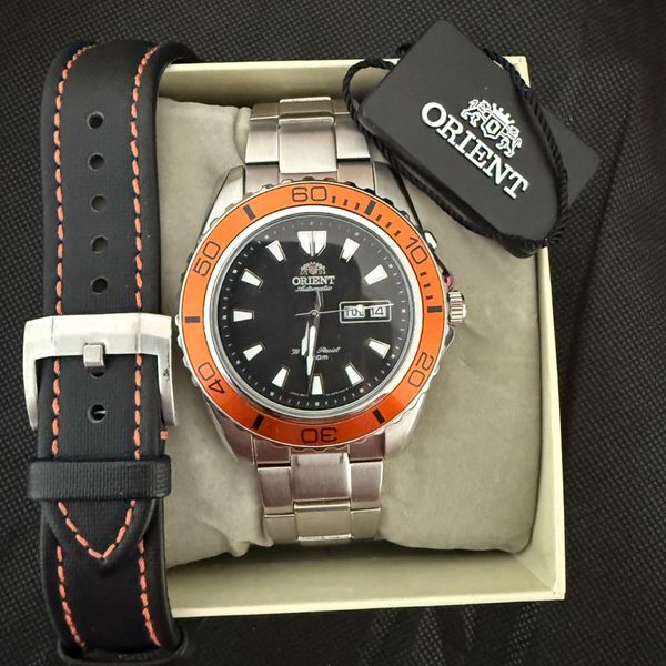 Orient Mako XL, orange bezel, black dial diver, additional sailcloth ...