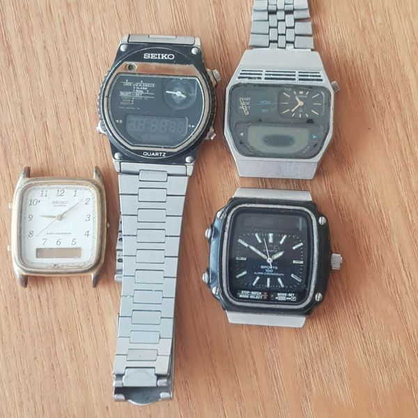 Vintage Seiko Ana Digi LCD quartz watch for parts or repair lot of 4 ...