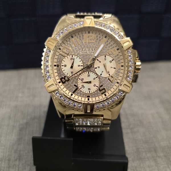 GUESS Stainless Steel Gold-Tone Crystal Embellished Bracelet Menâ s ...