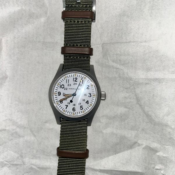 Used Hamilton Khaki Field Mechanical Manual Winding White Men's Watch ...