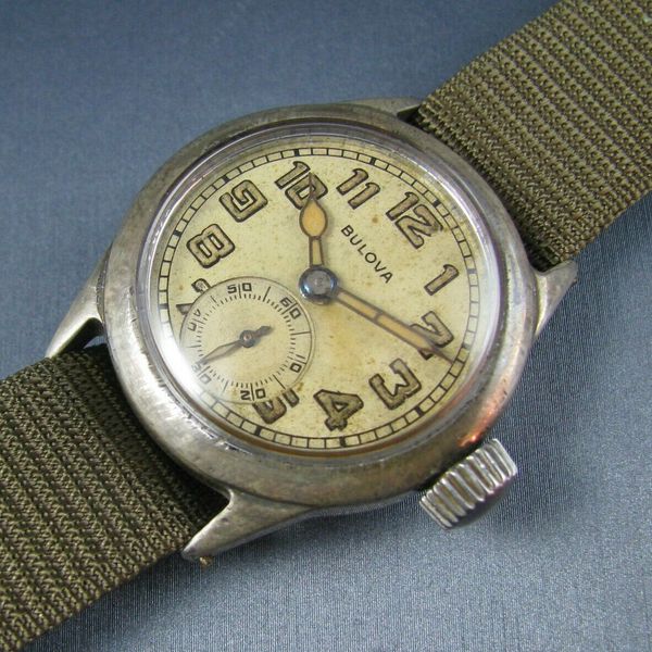Vintage Bulova Sterling Silver Case WW2 US GI MIlitary Mens Watch 10AK ...