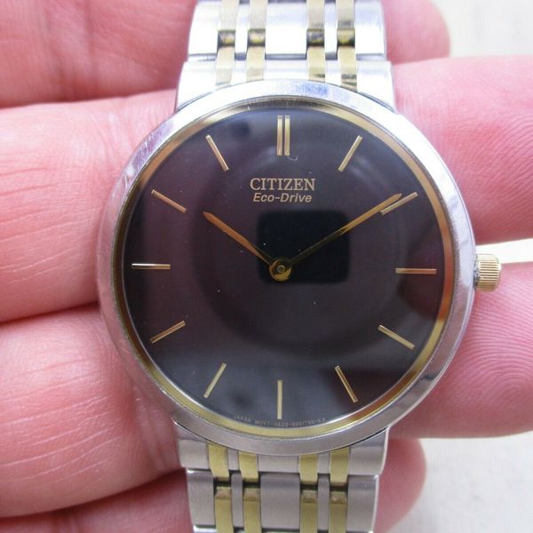 CITIZEN Stiletto Eco-Drive Two Tone Stainless Black Dial Watch G820 ...