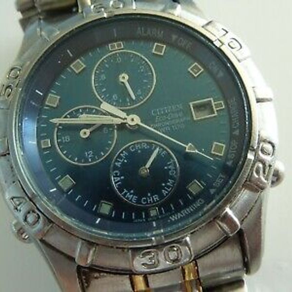 Vintage Citizen Eco Drive Chronograph 0870-h11691 Solar Powered Working ...