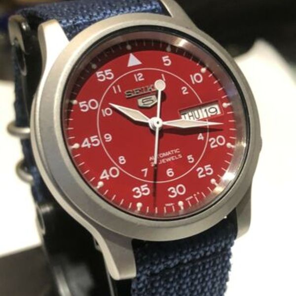 Rare Red Dial Seiko SNKM95 Automatic Stainless Steel Watch Military ...