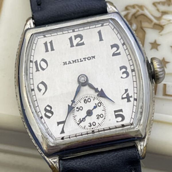 vintage hamilton manual 14kt white gold filled case 28mm Working W Box ...