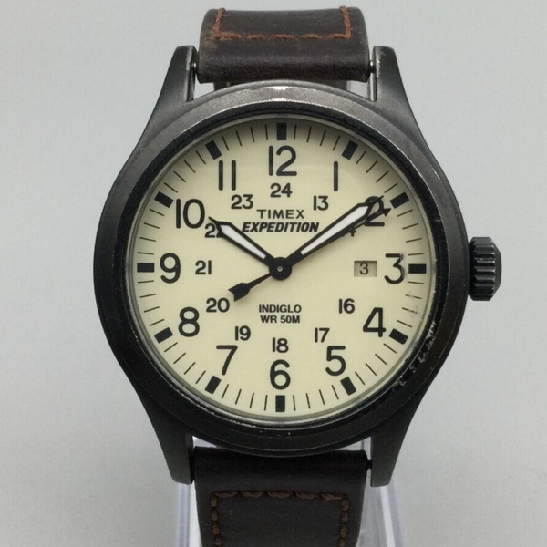 Timex Expedition Watch Men Indiglo 40mm Gunmetal Date Leather Band New Battery | WatchCharts ...