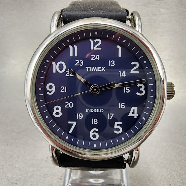Timex Weekender Indiglo Watch Men 38mm Blue Dial Steel Date Backlight ...