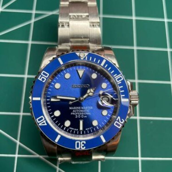 Seiko Mod Divers Blue SMIRF SUBMARINER Watch - Blue & Silver - NH35 Movement | WatchCharts ...