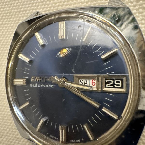 Vintage Enicar Ocean Pearl Automatic Watch Blue Dial Day Date Mens 39mm ...