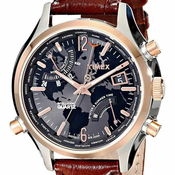 NEW Timex Intelligent Quartz Mens Indiglo World Time Winter Summer ...