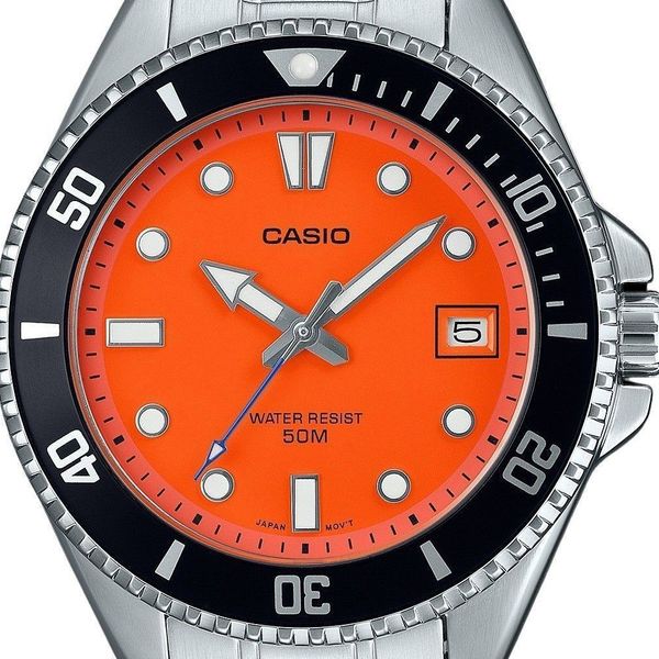 Casio Standard Analog Stainless Orange Dial Quartz MDV-10D-4A1V Men's ...