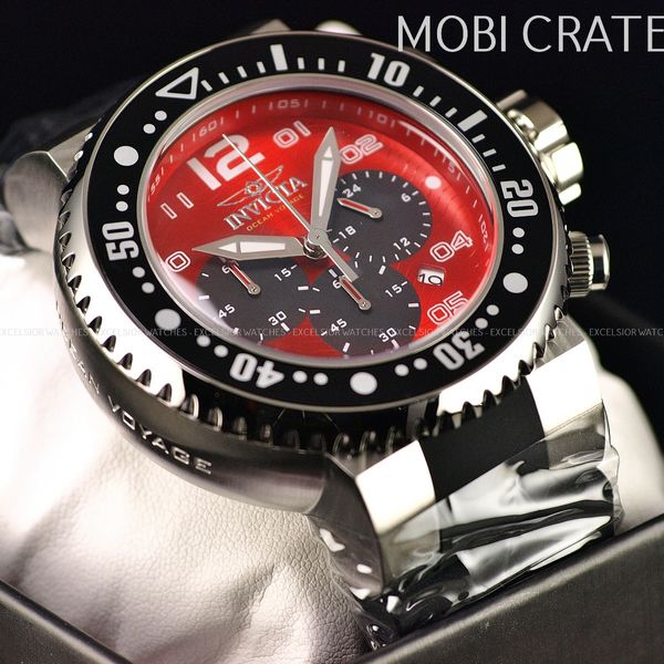 NEW Invicta Men's 52mm Pro Diver OCEAN VOYAGE Chronograph RED DIAL 300m ...