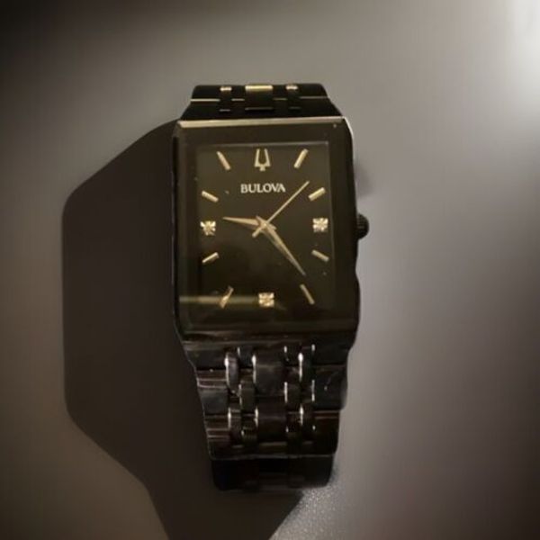 Bulova Men's Watch 98D164 Quartz Diamond Black Dial Rectangle Stainless ...