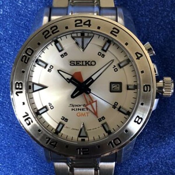 SEIKO Sun025 White Dial Sportura Kinetic GMT Men’s Watch | WatchCharts