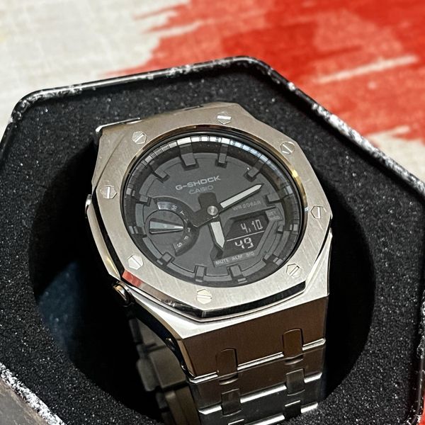 Custom Casio G-Shock GA2100 Casioak Black Dial On Silver | WatchCharts ...