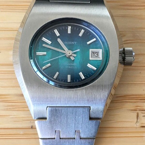 Vintage Orient Minimatic 21 Jewels Blue Green Ice Dial Automatic Watch ...