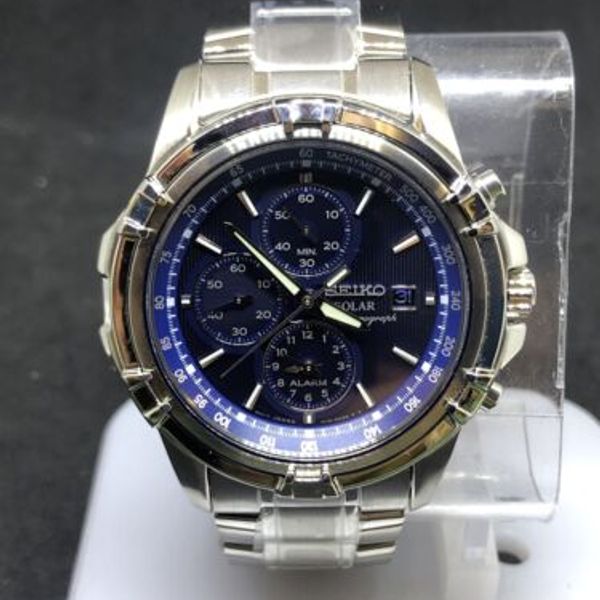 Seiko Solar SSC141 Mens Blue Dial Chronograph Bracelet Dress Watch #34 ...