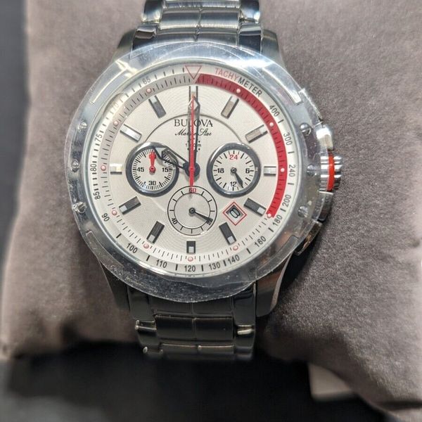 Bulova Marine Star Chronograph Quartz White Dial Men's Watch 96B383 ...