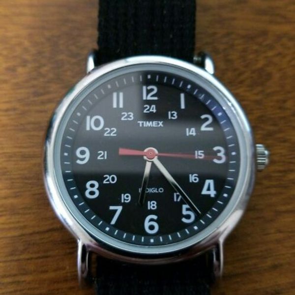Mens Timex Indiglo Weekender Black Nylon Canvas Black Dial Sport Watch ...