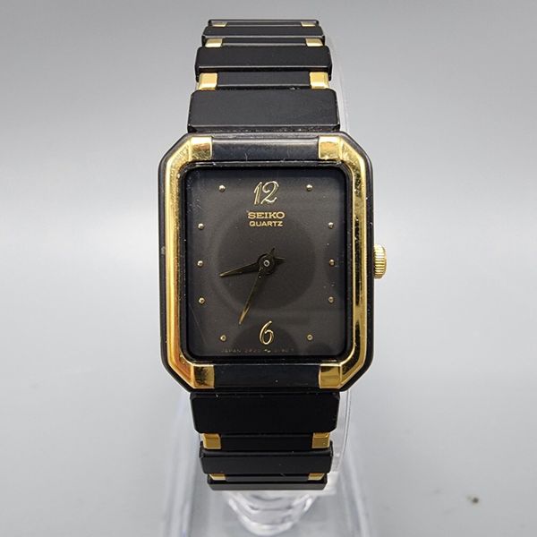 Vintage Seiko Watch Women Black Tone Black Dial 18mm Rectangle 2P20 ...