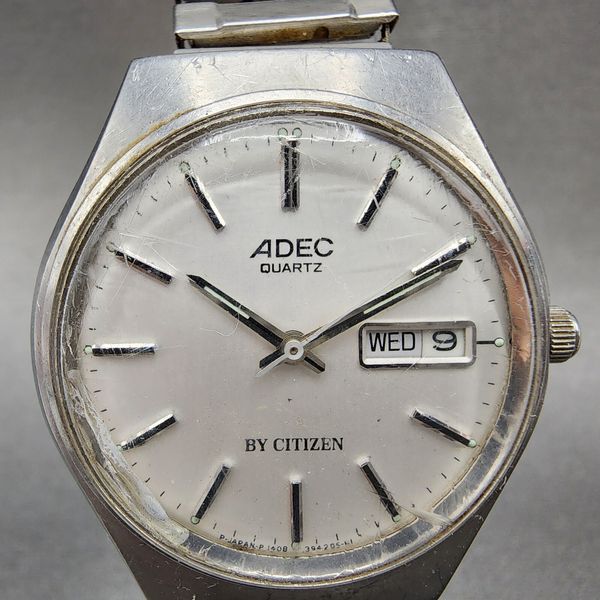 VTG Citizen ADEC Watch Men 36mm White Dial Silver Tone Daydate Round ...