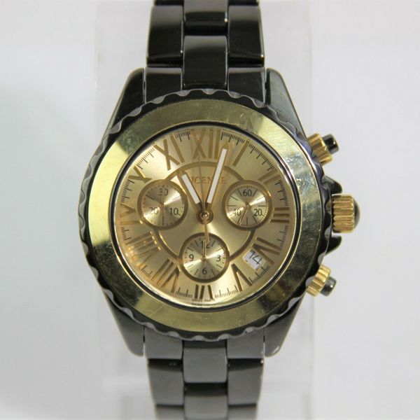 VICENCE BLACK CERAMIC CHRONOGRAPH WRIST WATCH WITH 14KT GOLD BEZEL 7 ...