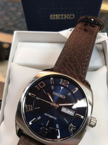 Seiko Recraft Automatic Blue Dial Brown Leather Strap Men's Watch ...