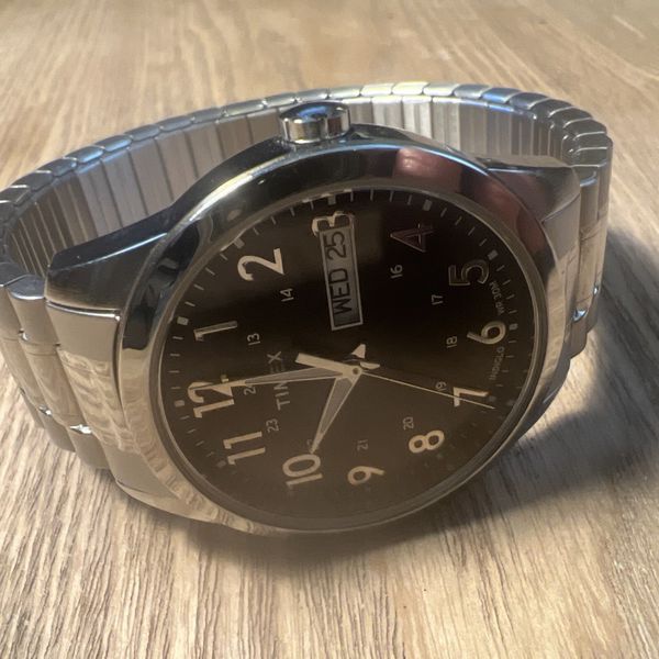 Timex T2M932 Men's Watch Stainless Expansion Band Indiglo Black Dial ...