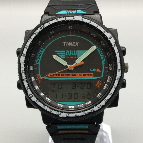 Timex Zulu Time Watch Men 39mm Black Dial Digital Analog BROKEN PARTS ...