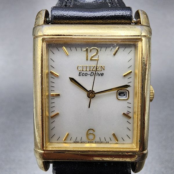 Citizen Eco-Drive Tank Watch Men 26mm White Dial Gold Tone Date ...