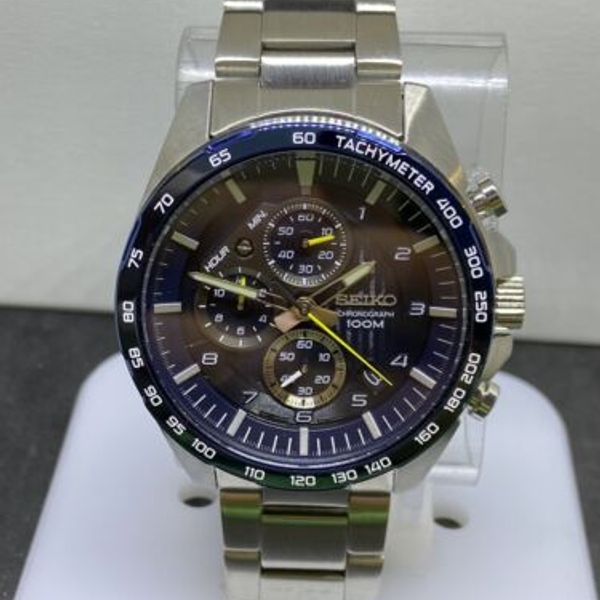 Seiko Men's Chronograph Blue Dial Silver Stainless Steel Watch SSB321 # ...
