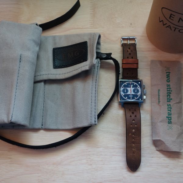 EMG Horizon square chronograph + Rally strap from Two Stitch Straps ...