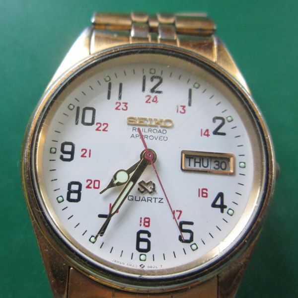 Vintage Men's Seiko Railroad Approved SQ Quartz Watch Day Date 5H23-8A09 | WatchCharts Marketplace