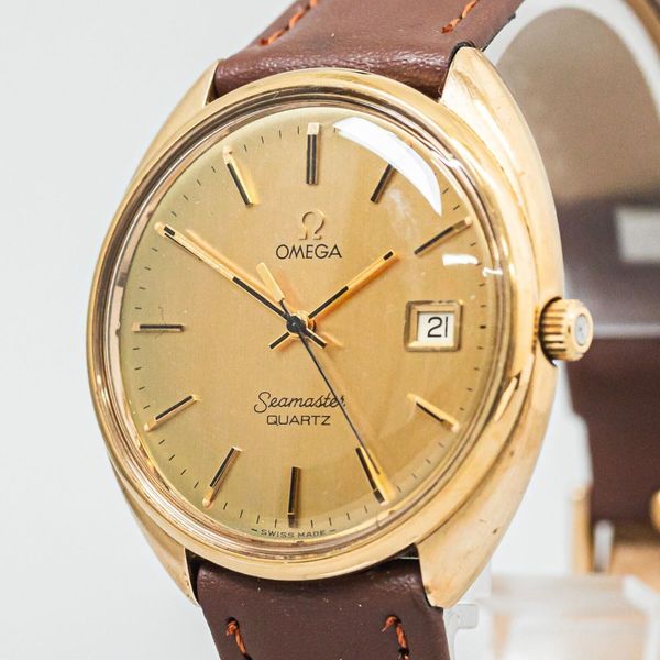 **NEAR MINT** Vintage OMEGA Seamaster Cal.1342 Quartz Gold Dial 35mm ...
