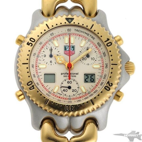 TAG HEUER SEL.s/el CG1123-0 Chronograph SENNA SS 18k Gold Plated W/BOX ...