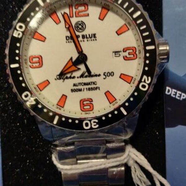 Deep Blue 500m 1650ft ALPHA MARINE AUTOMATIC DIVE WATCH White/Orange ...