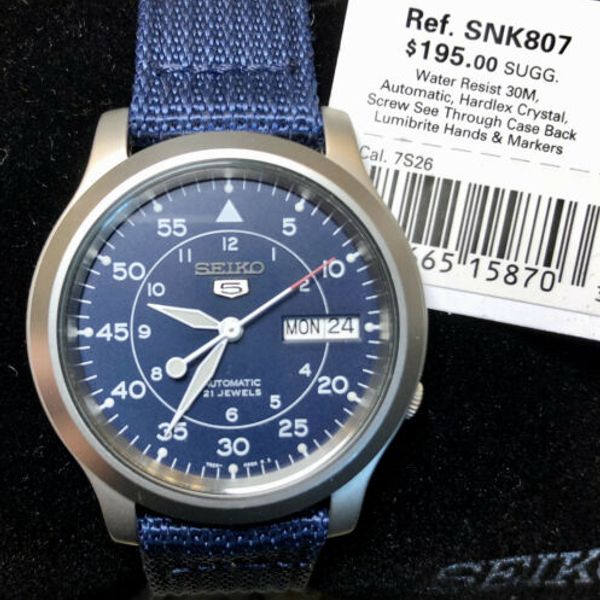 Seiko 5 SNK807 Men's Automatic Blue Dial Stainless Steel Automatic ...