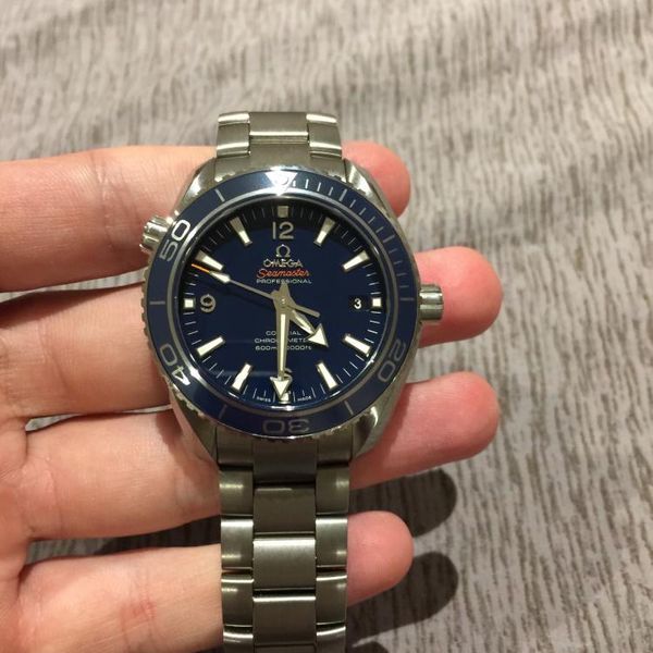 FS: Omega Seamaster Planet Ocean Blue Dial Titanium Mens Wristwatch ...